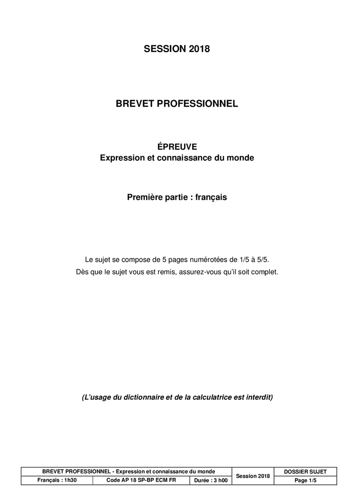 Sujet bepc 2018 PORTABLE